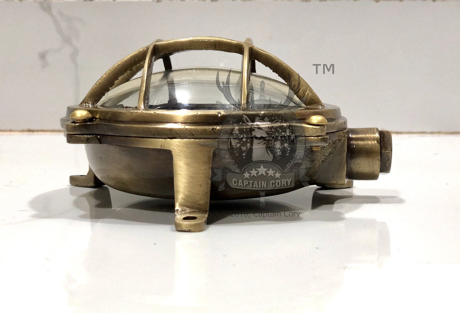 New Nautical Marine Small Round Cast Brass Ceiling Light Antique Polish ...