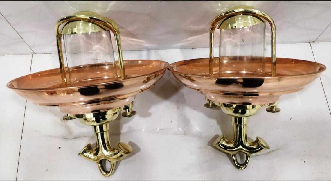 Nautical Vintage Style Hanging Bulkhead Brass & Copper Shade - Etsy