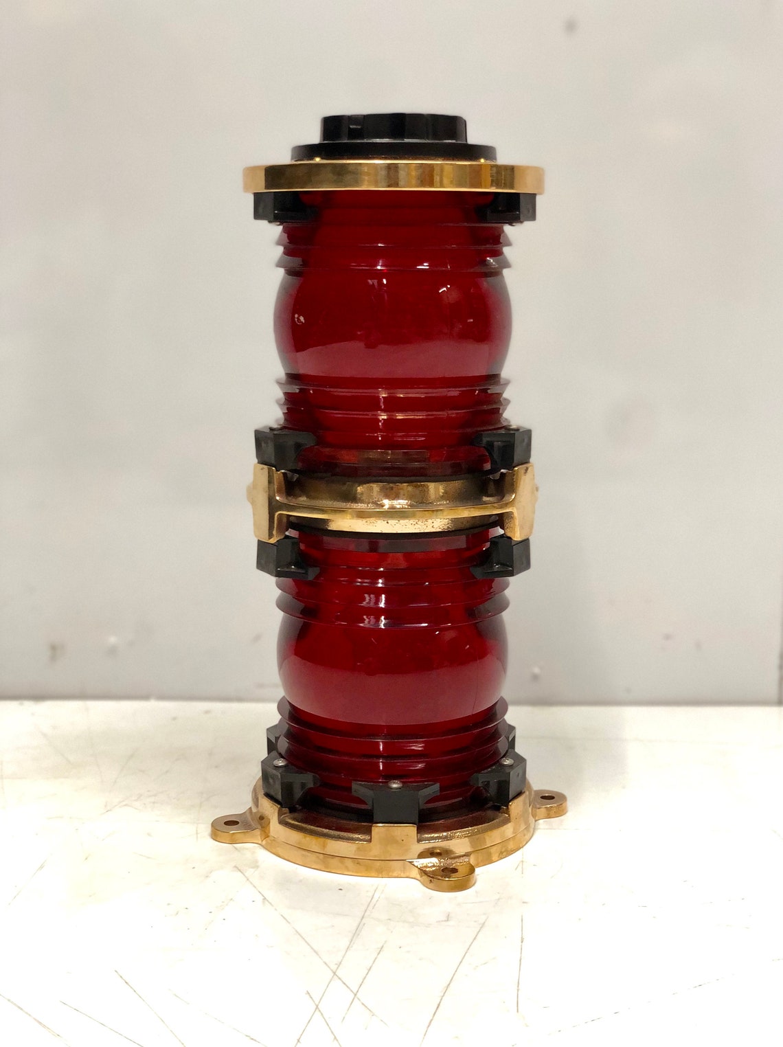 Original Old Reclaimed Antique Marine Ship Nautical Red Glass Electric ...