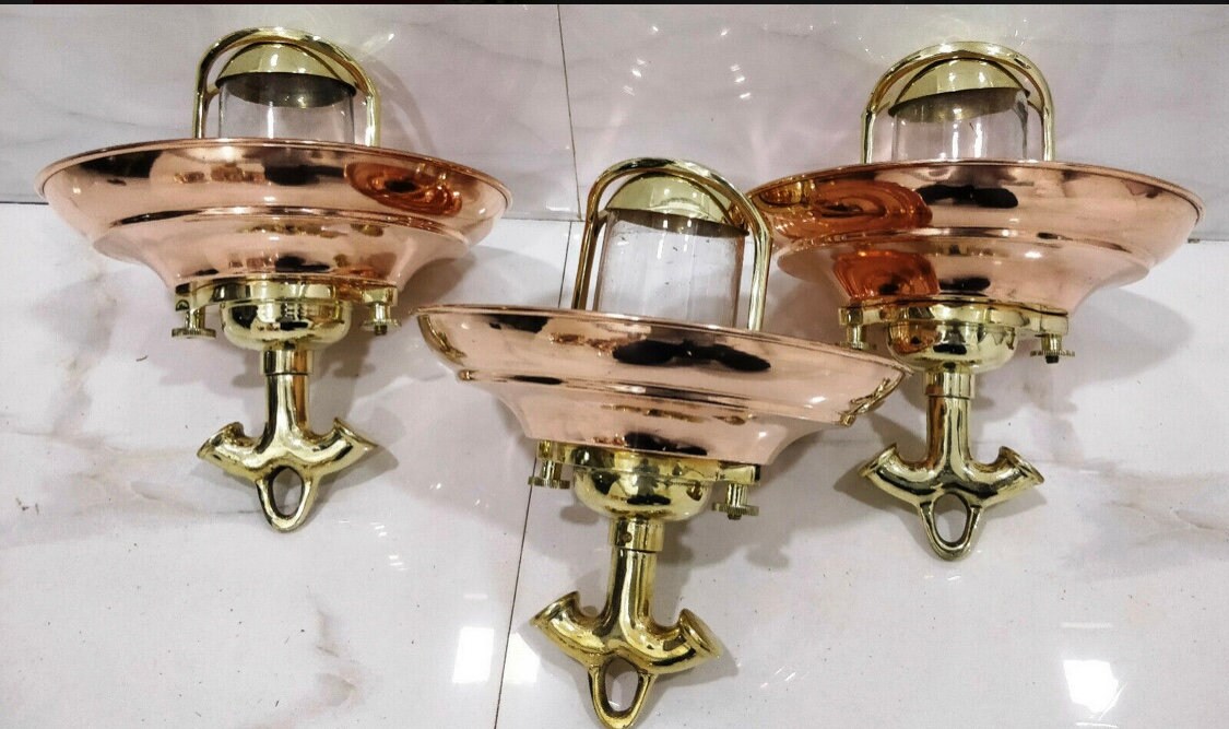 Nautical Vintage Style Hanging Bulkhead Brass & Copper Shade - Etsy