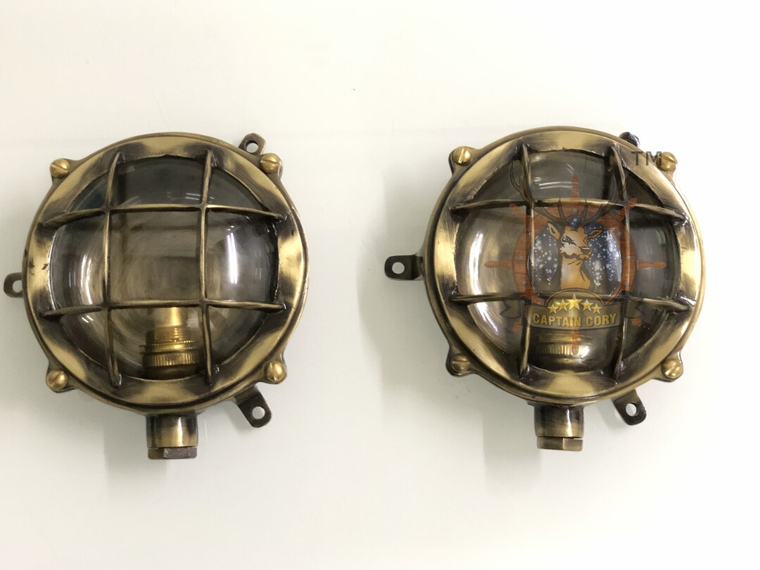 New Nautical Marine Small Round Cast Brass Ceiling Light Antique Polish ...