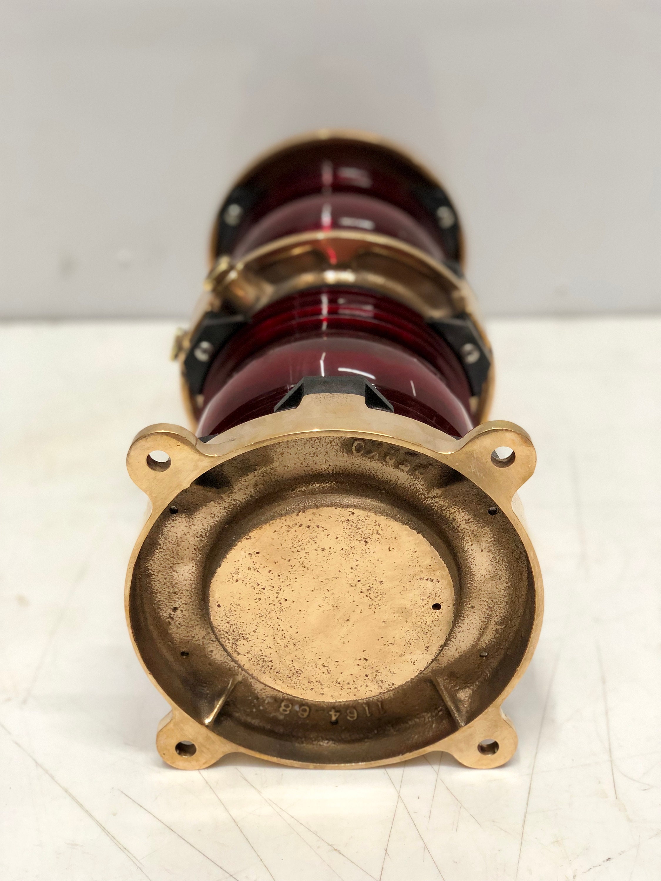 Original Old Reclaimed Antique Marine Ship Nautical Red Glass Electric ...