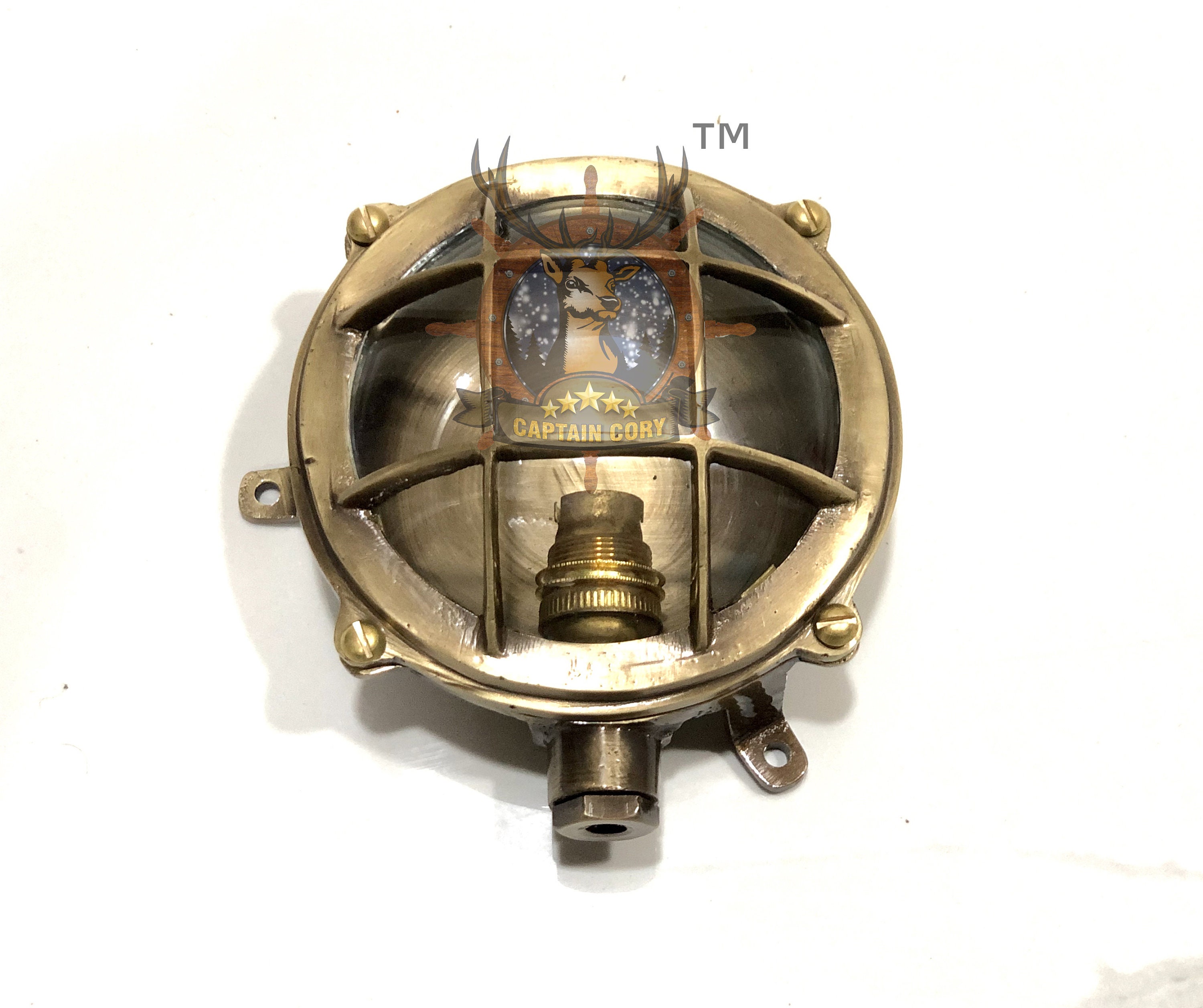 New Nautical Marine Small Round Cast Brass Ceiling Light Antique Polish ...