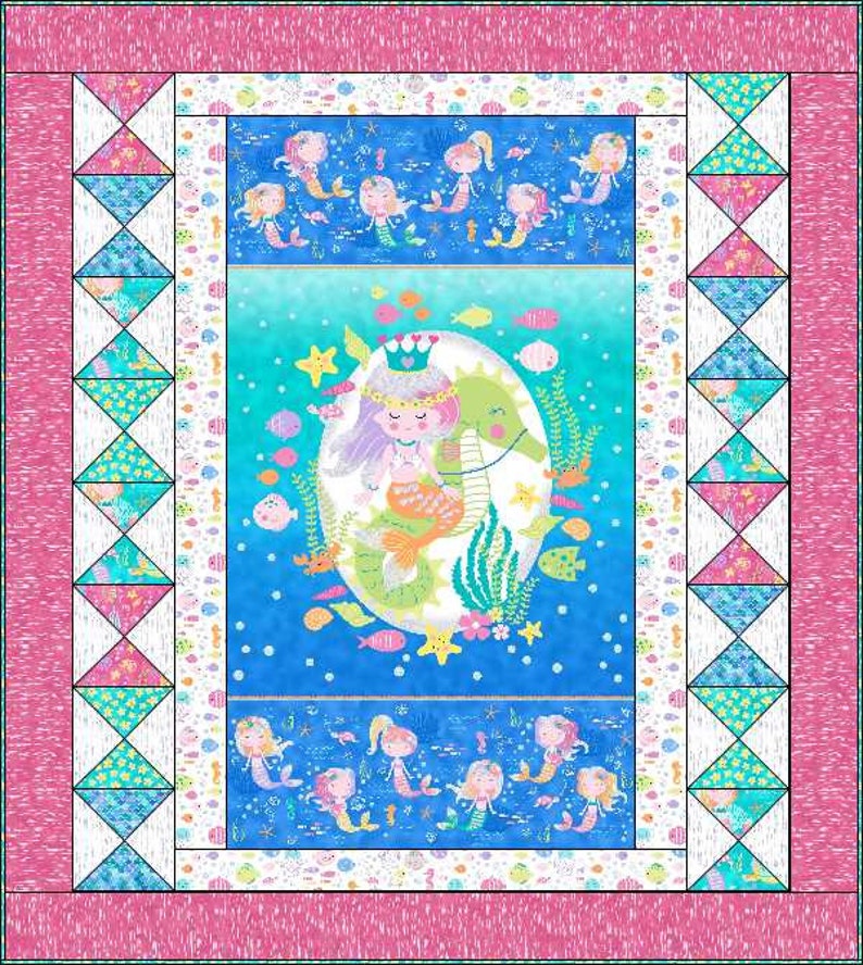 Under the Sea Mermaids! Digital Quilt Pattern 50.5 X 56.5 Inches Easy ...