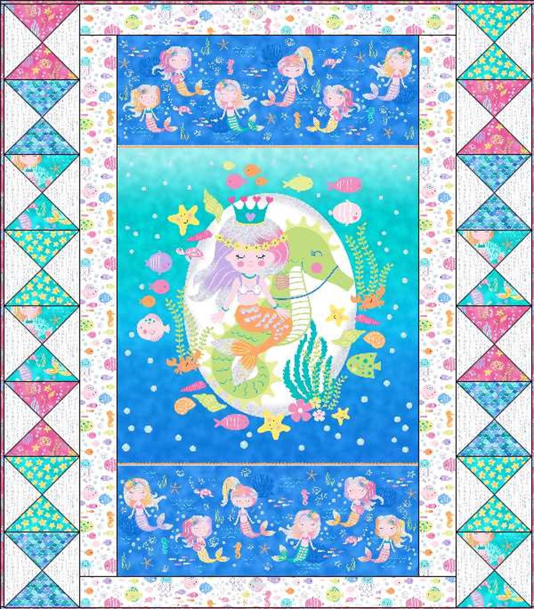 Under the Sea Mermaids! Digital Quilt Pattern 50.5 X 56.5 Inches Easy ...