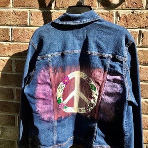 Peace Sign and Flowers Jean Jacket for Women (xl) - Etsy