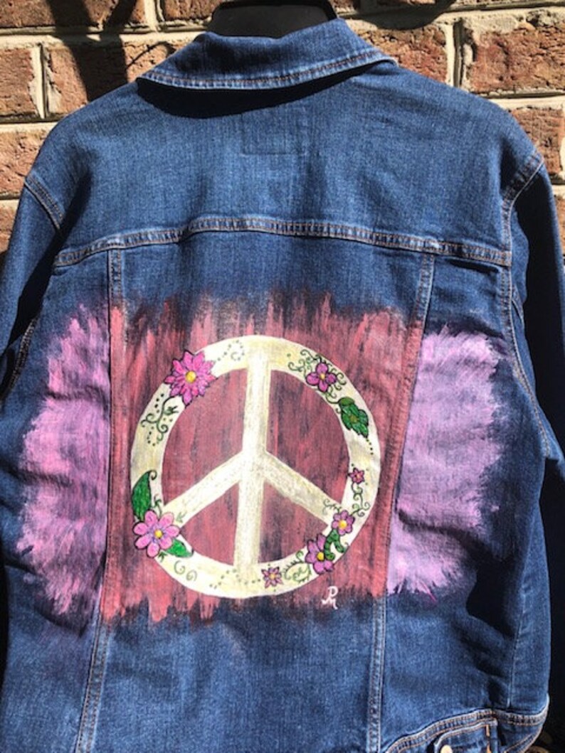 Peace Sign and Flowers Jean Jacket for Women (xl) - Etsy