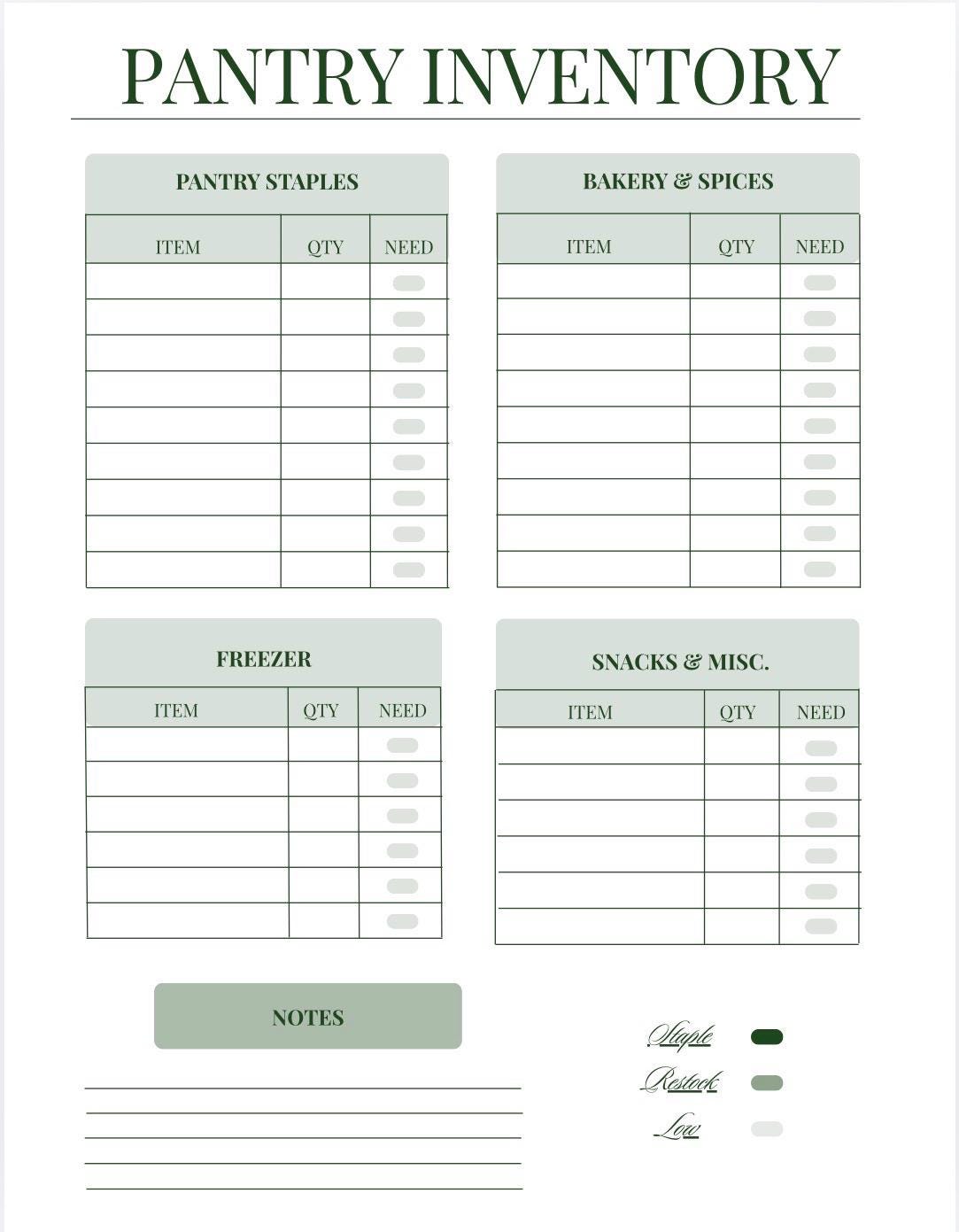 Pantry Inventory Printable | Kitchen Organization Tracker (digital ...