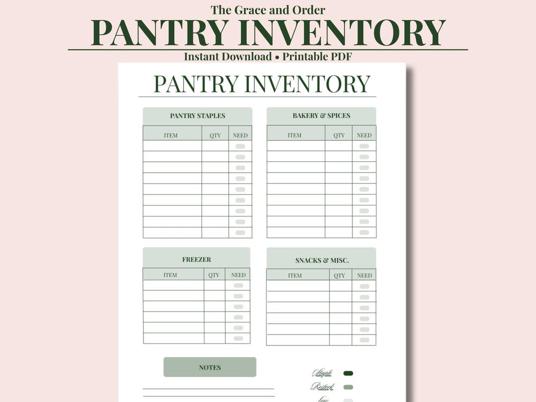 Pantry Inventory Printable | Kitchen Organization Tracker (digital ...