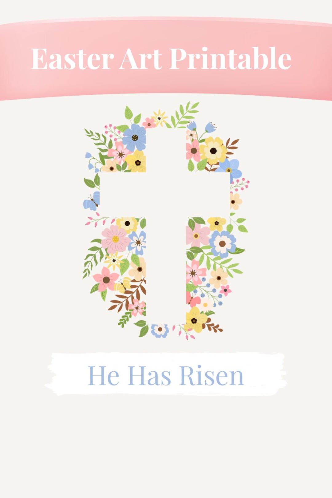 Floral Cross Easter Printable | He is Risen Christian Wall Art (digital ...