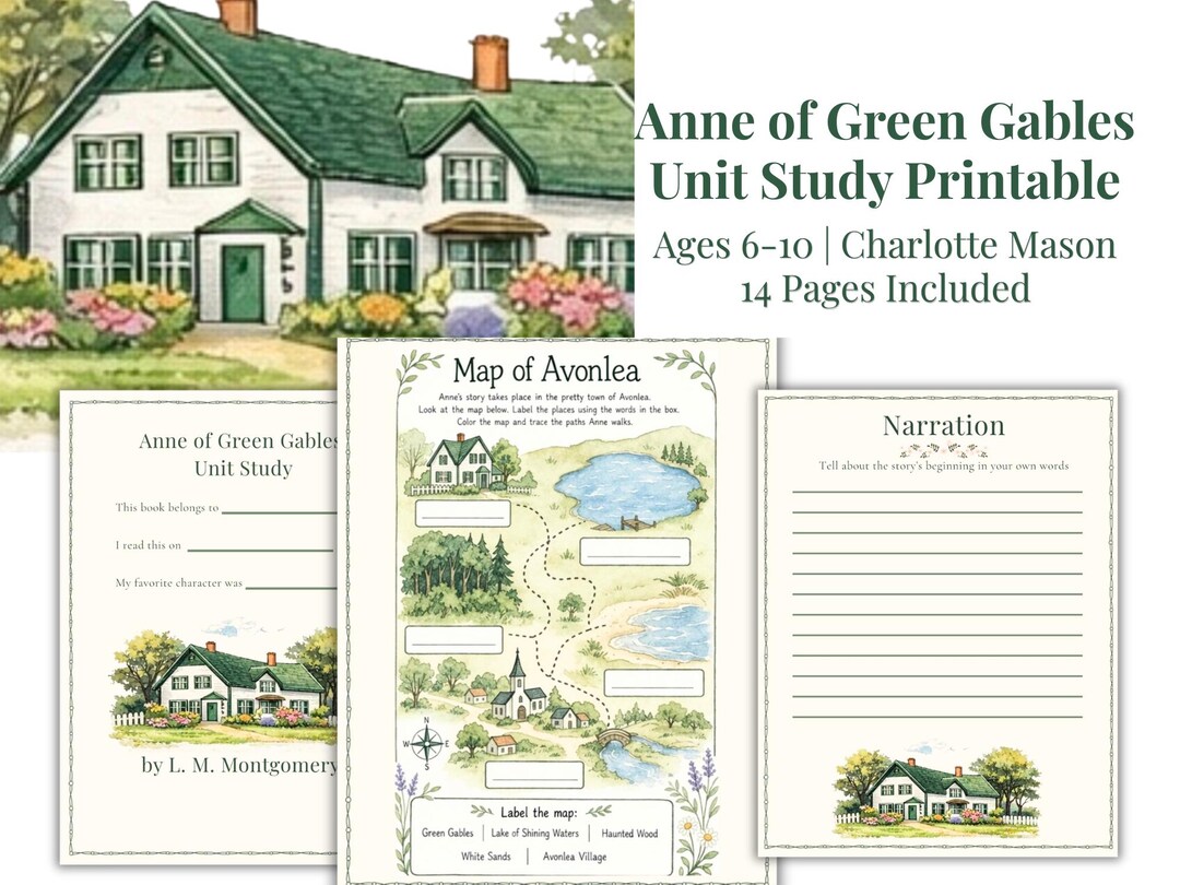 Anne of Green Gables Unit Study Printable | Charlotte Mason Literature ...