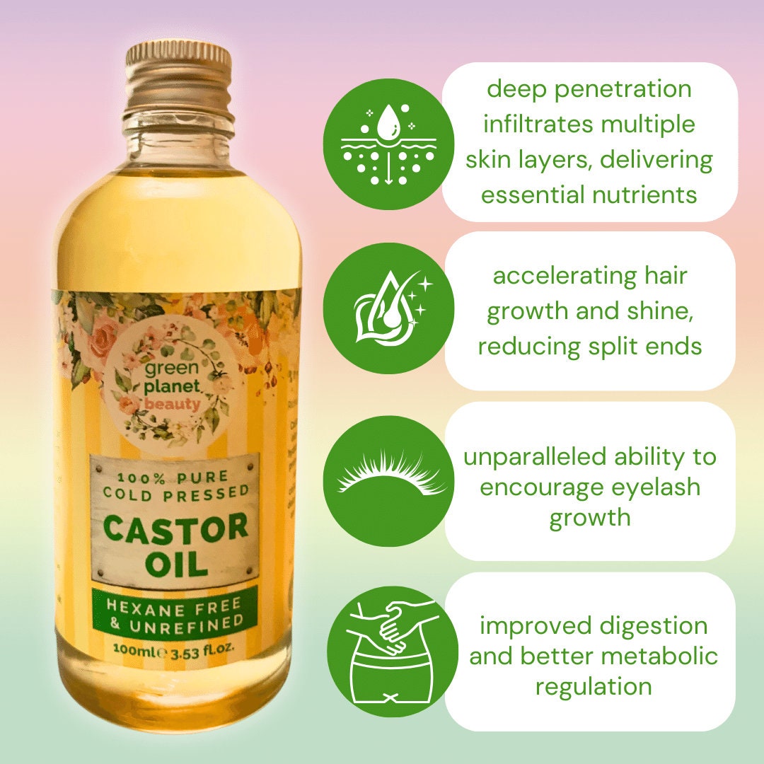 Castor Oil 100% Pure Hexane Free, Cold Pressed Unrefined for Face, Skin, Eye-lashes, Eyebrows ...