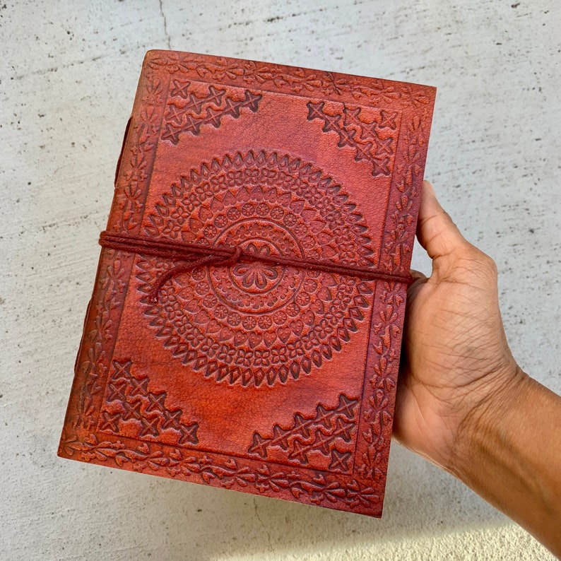 Leather Journal With Rope Closure - Mandala Handmade / Recycled Cotton ...