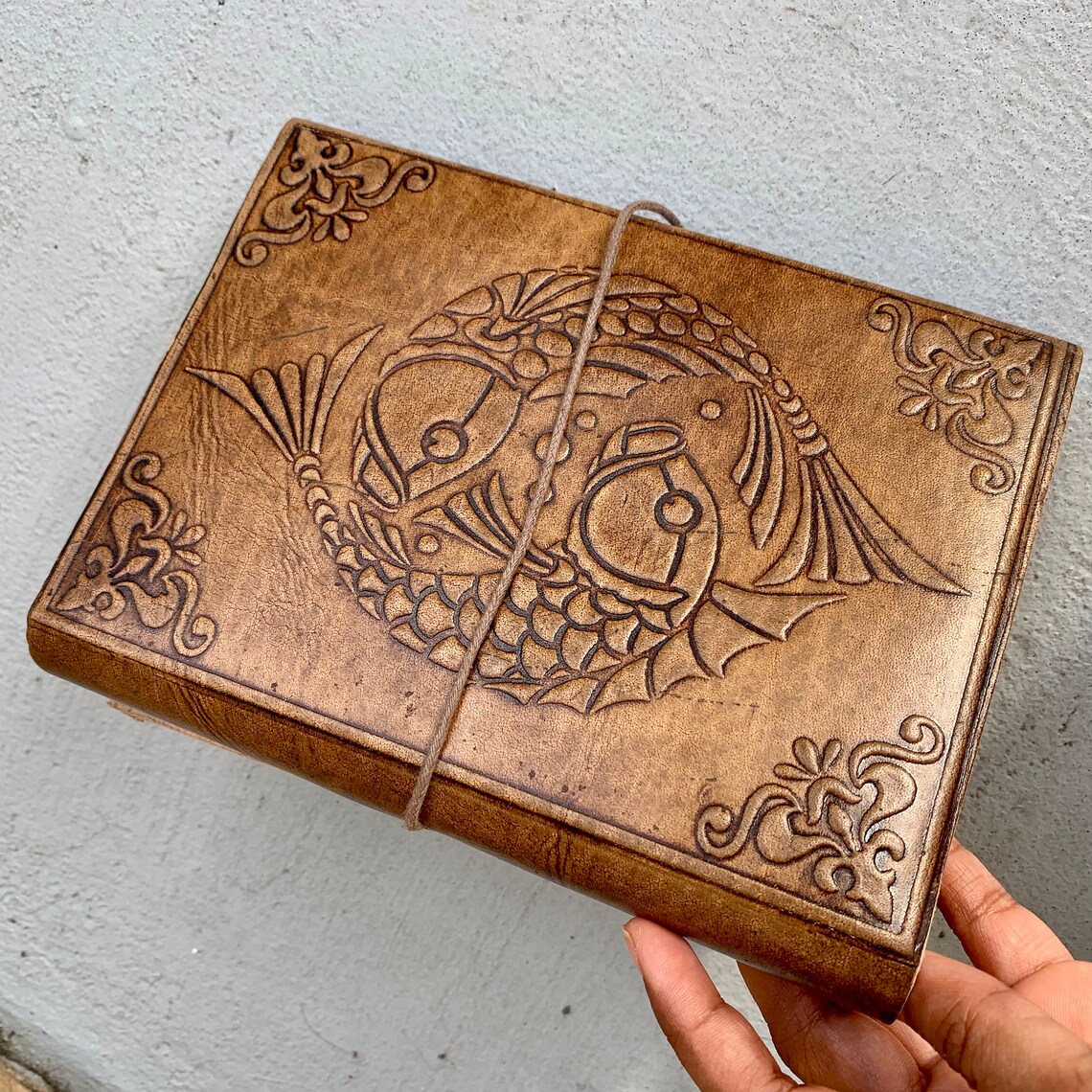 Leather Travel Diary Large Koi Fish Handmade / recycled | Etsy