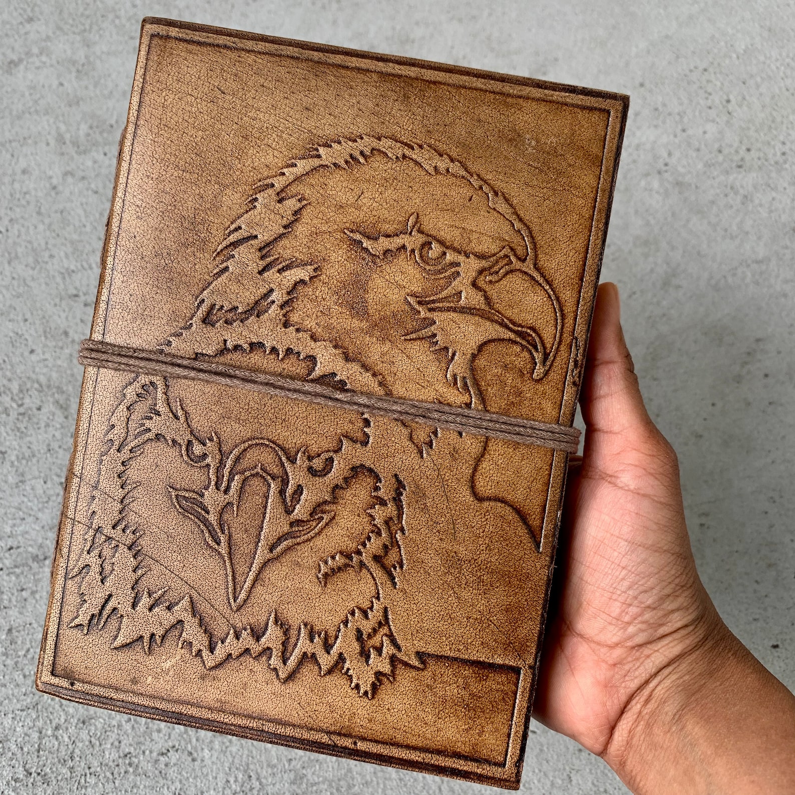 Large Leather Journal, Eagle/ Hawk Bird, Handmade / Recycled Paper ...
