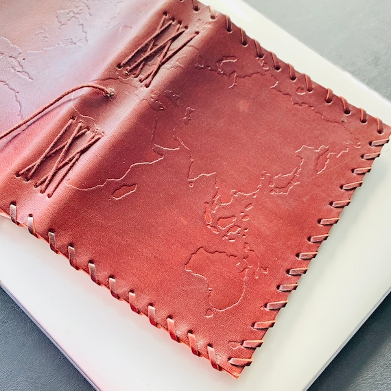 World Map Leather Travel Journal Rustic Leather Book | Etsy