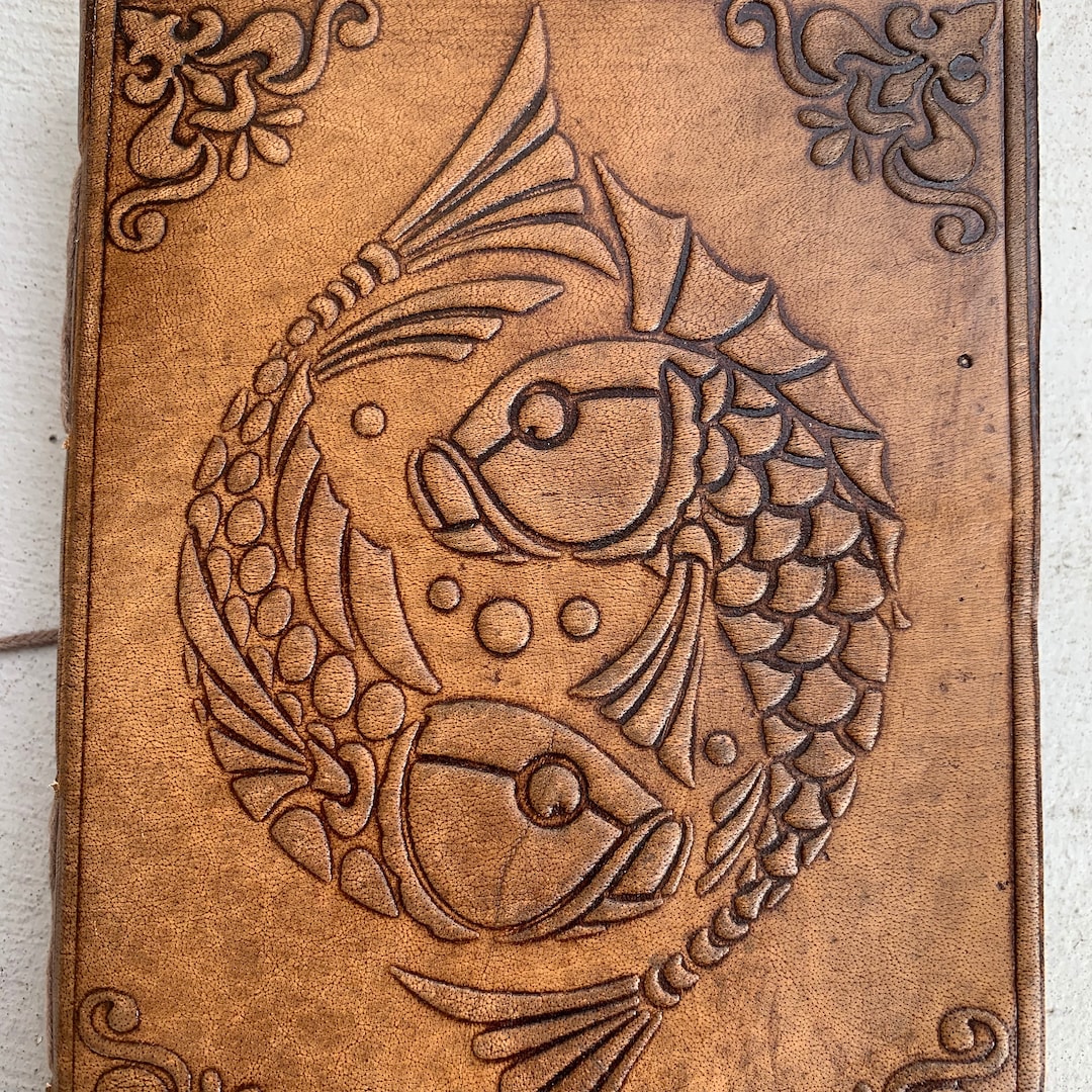 Leather Travel Diary - Large Koi Fish, Handmade / Recycled Paper ...