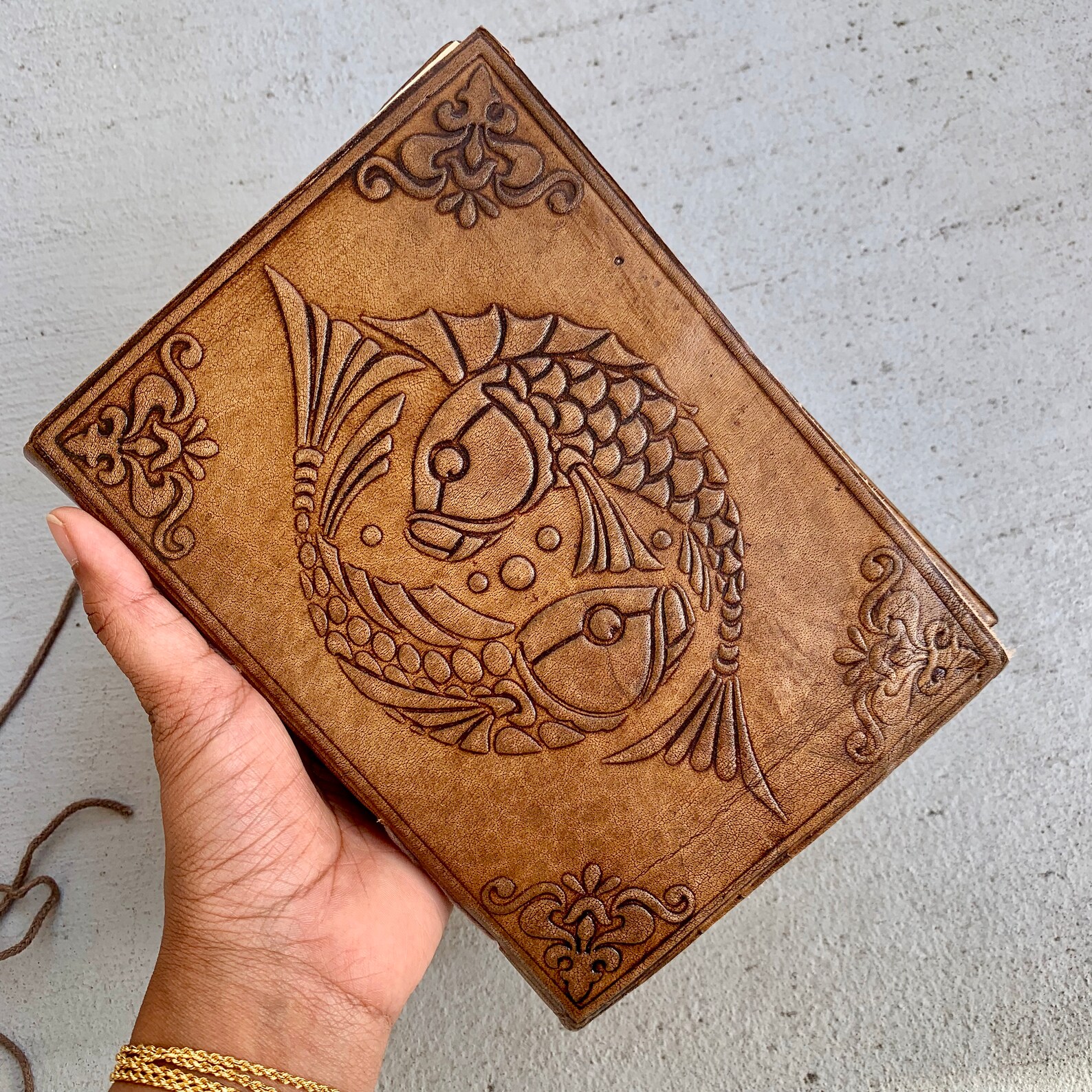 Leather Travel Diary Large Koi Fish Handmade / recycled | Etsy