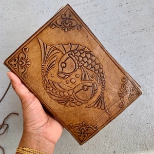 Leather Travel Diary - Large Koi Fish, Handmade / Recycled Paper ...