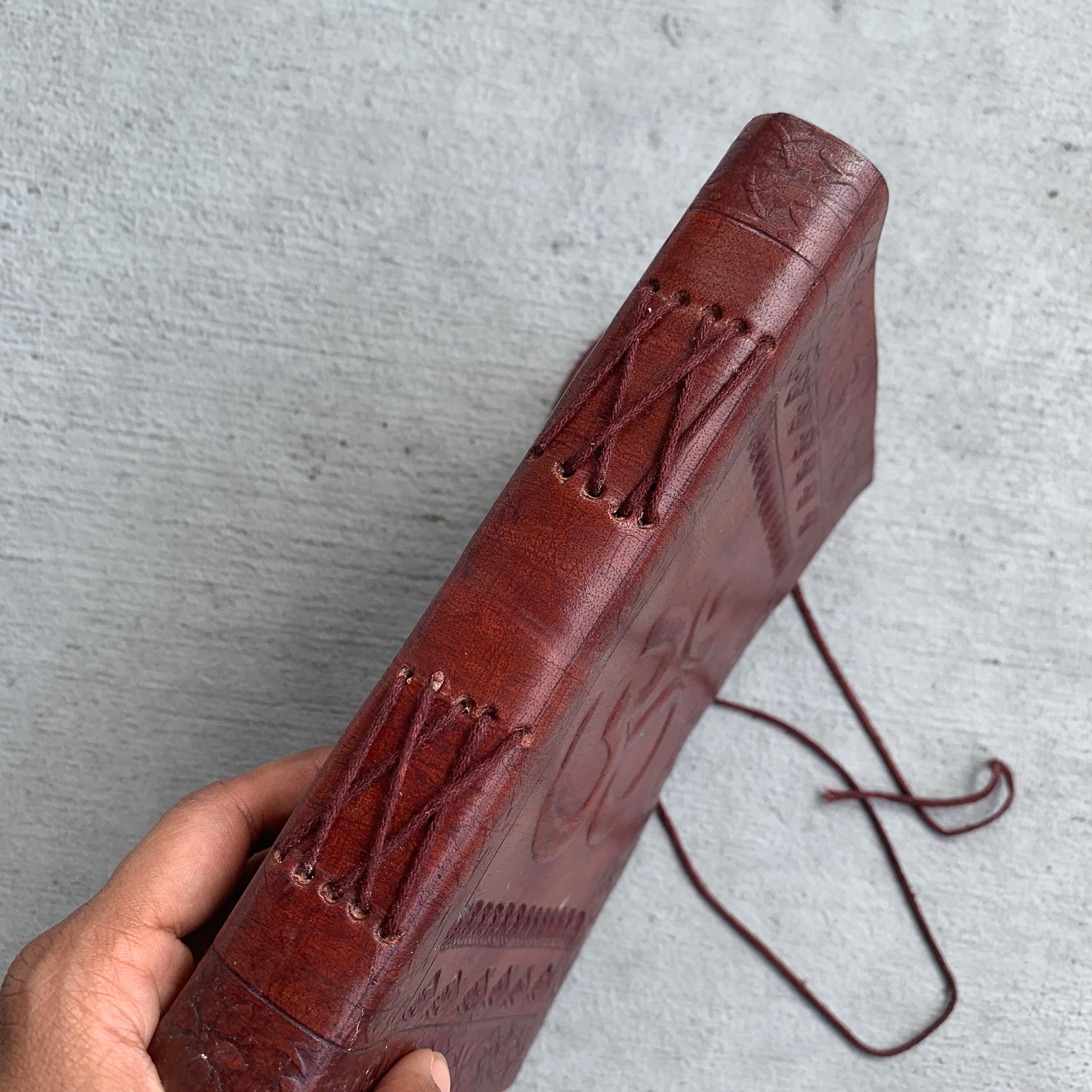 Om Leather Journal Rope Closure Handmade Recycled Cotton | Etsy