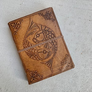 Leather Travel Diary - Large Koi Fish, Handmade / Recycled Paper ...