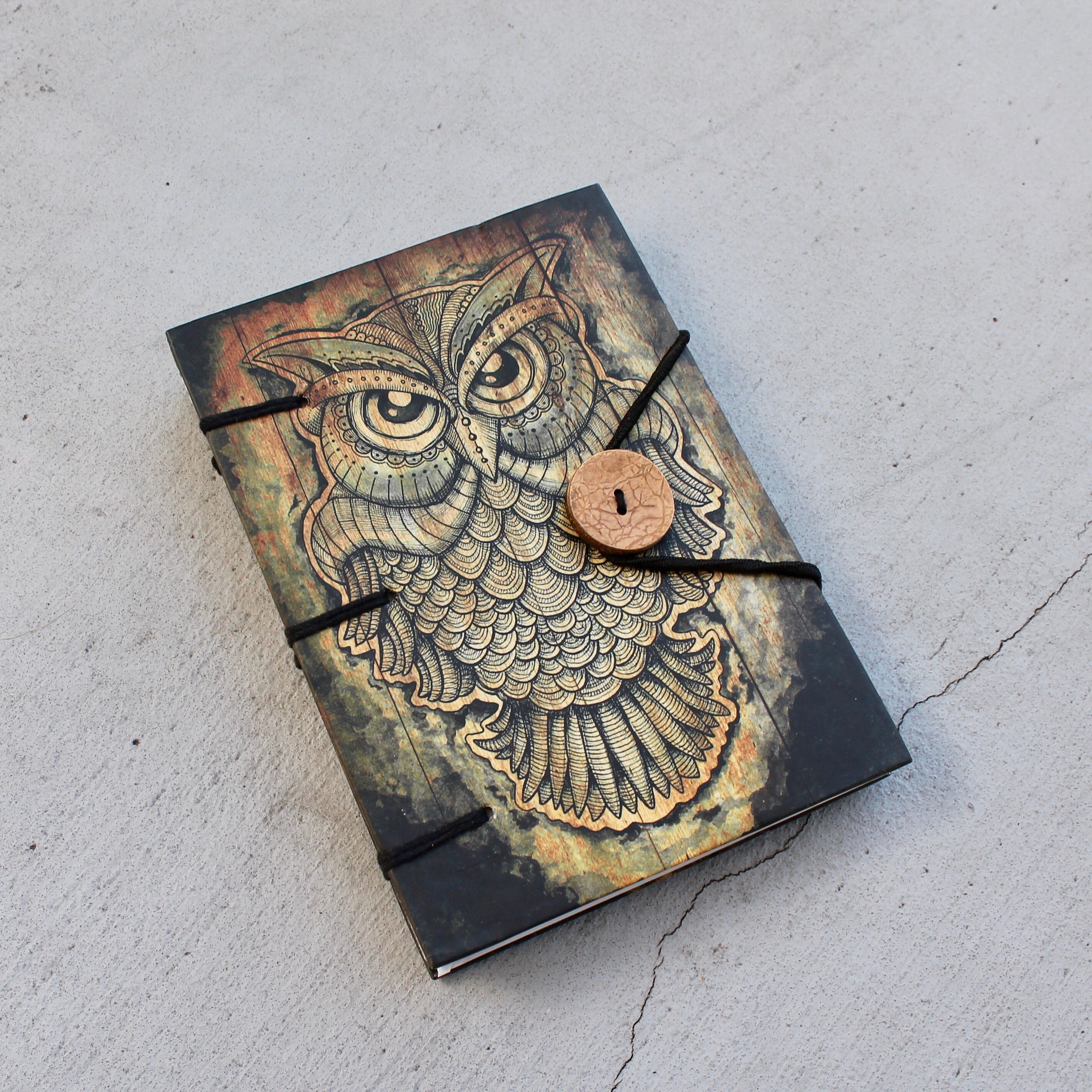 Handmade Hard Cover Owl Journal Big Owls Rope Closure | Etsy