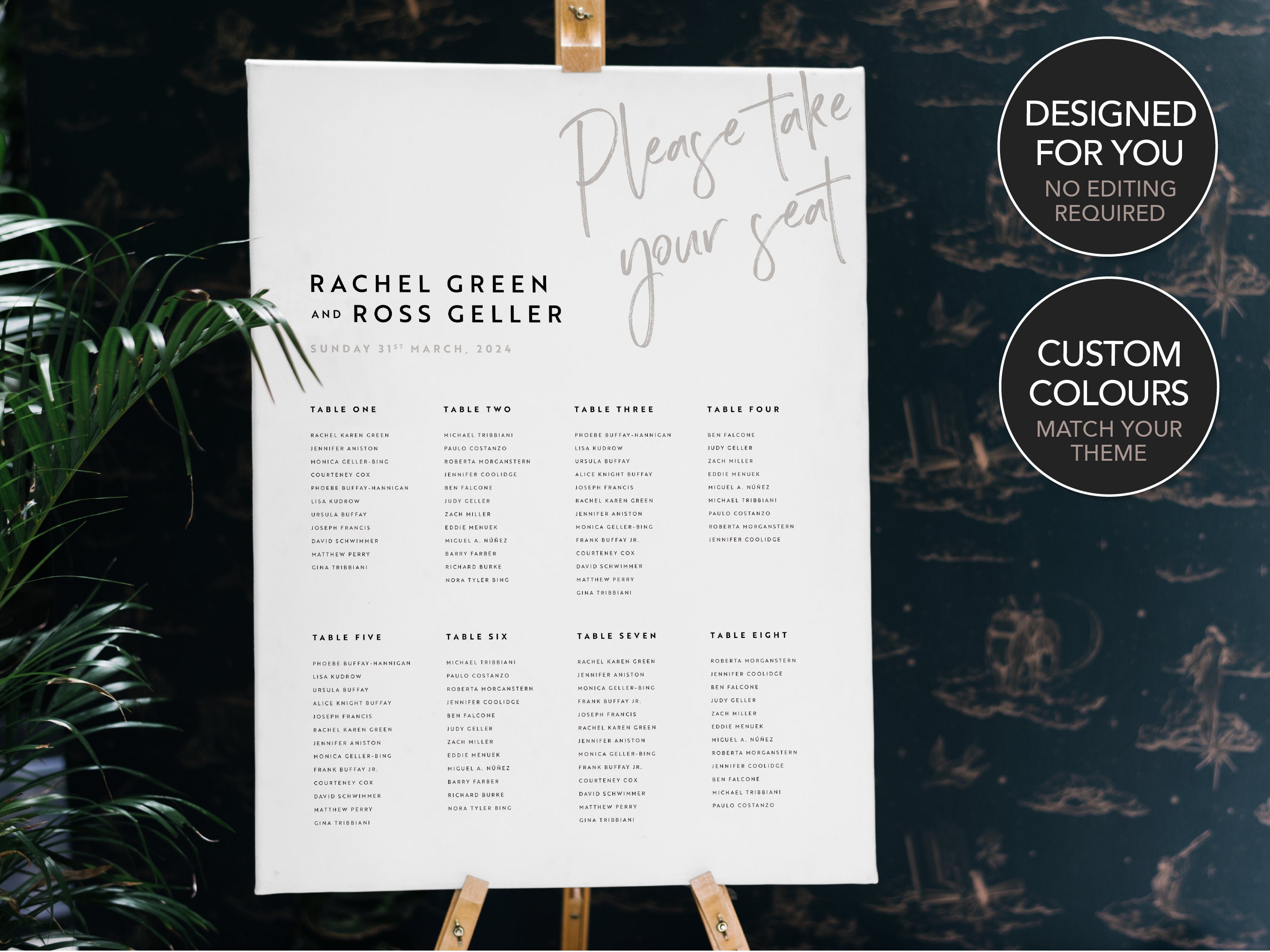 Wedding Reception Table Plan Printable PDF Large A1 Guest List Seating ...