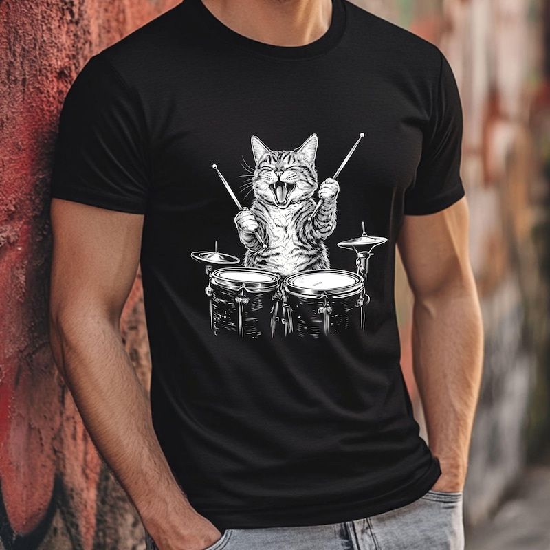 Cat Playing Drum T Shirt - Etsy