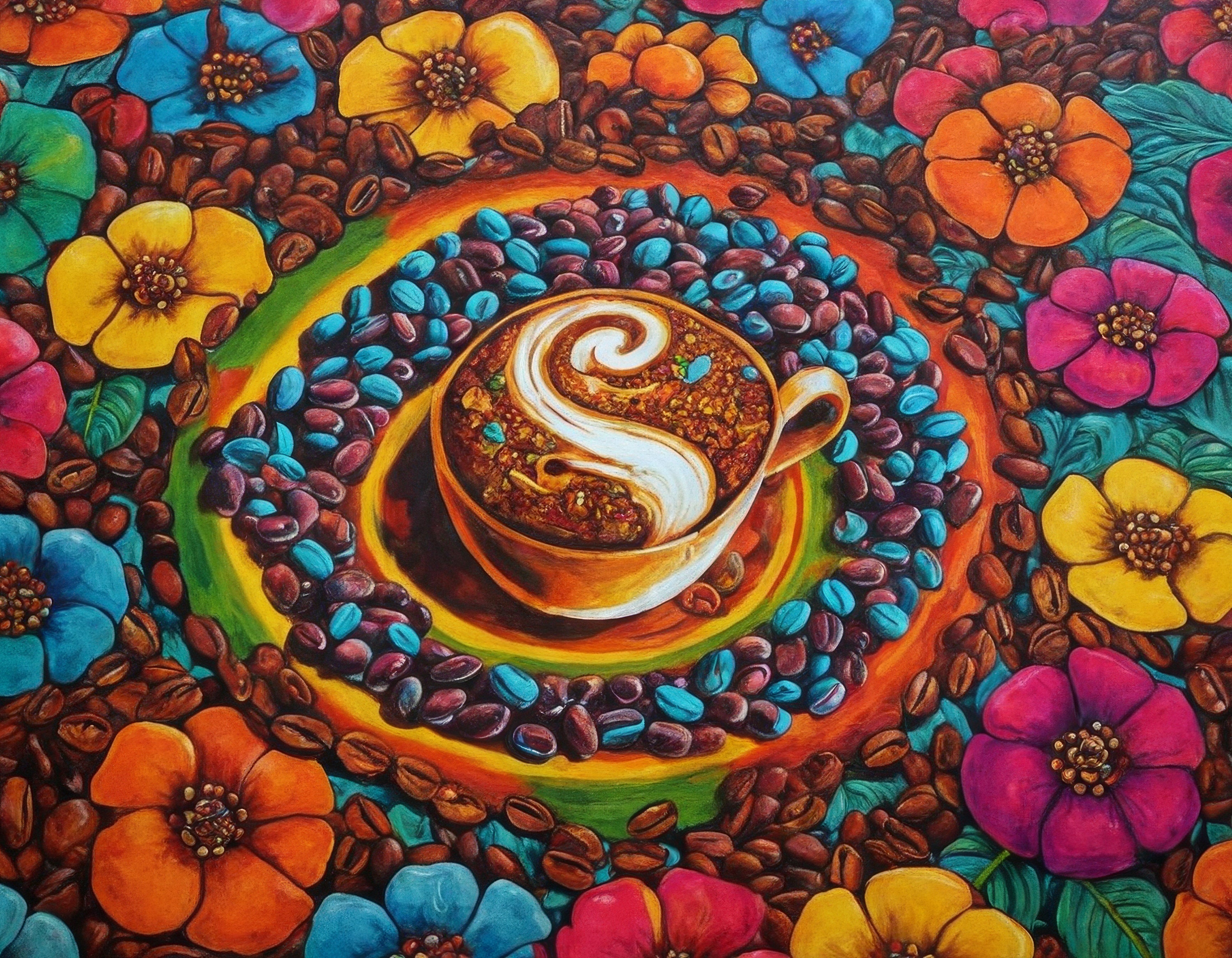 Colorful Coffee Bean Art Print, Psychedelic Kitchen Wall Decor, Digital ...