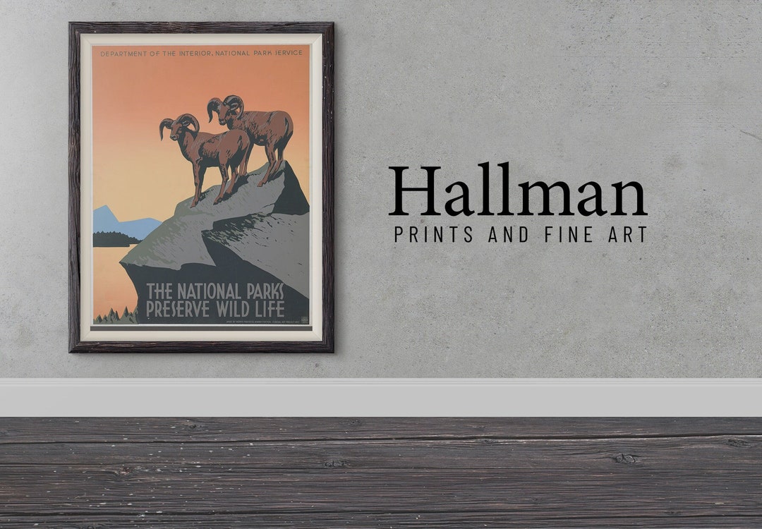 1939 WPA National Parks Wildlife Conservation Poster, Bighorn Sheep ...