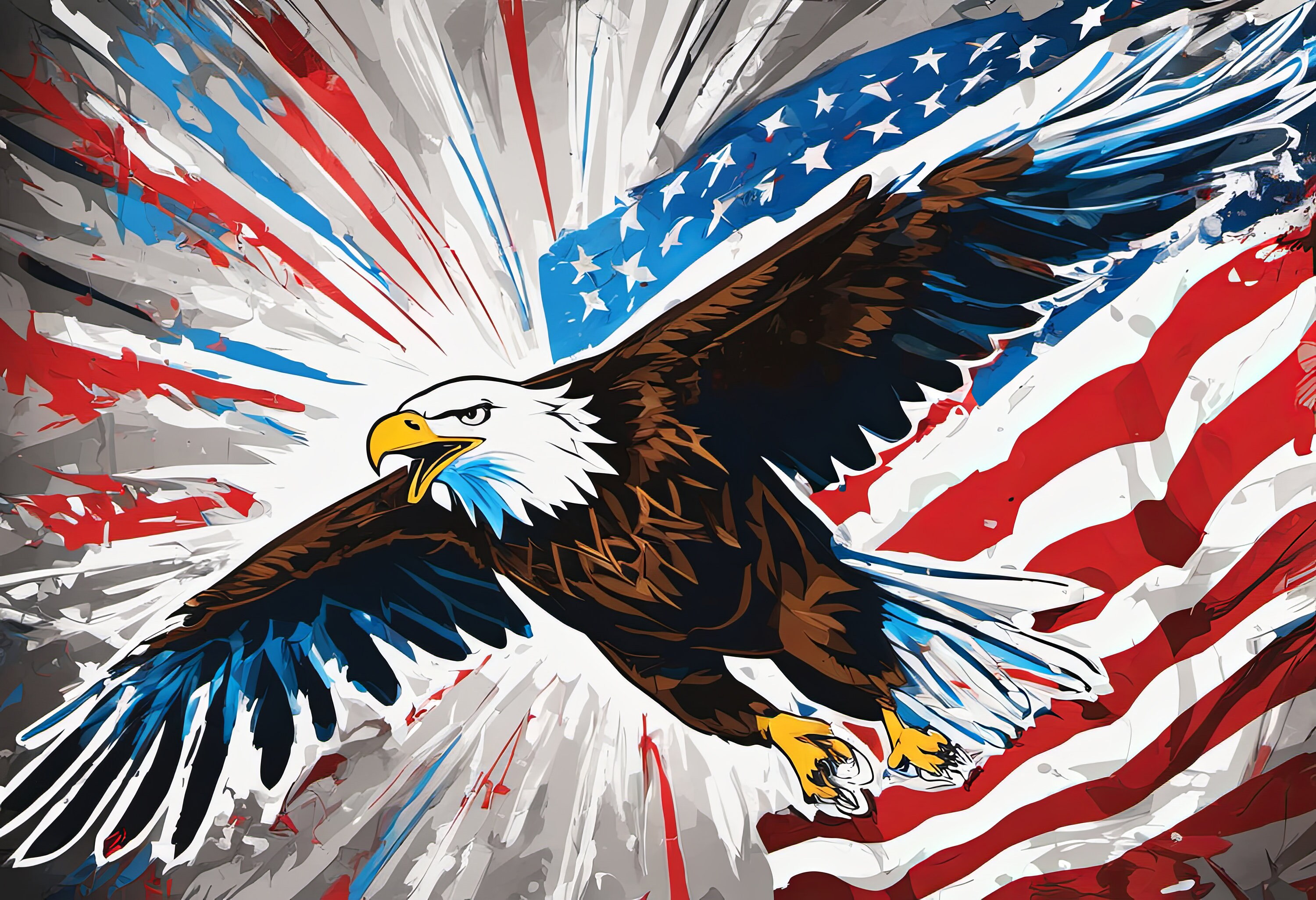 Soaring Freedom, Graffiti Eagle Over Flag, American Spirit Digital Art ...