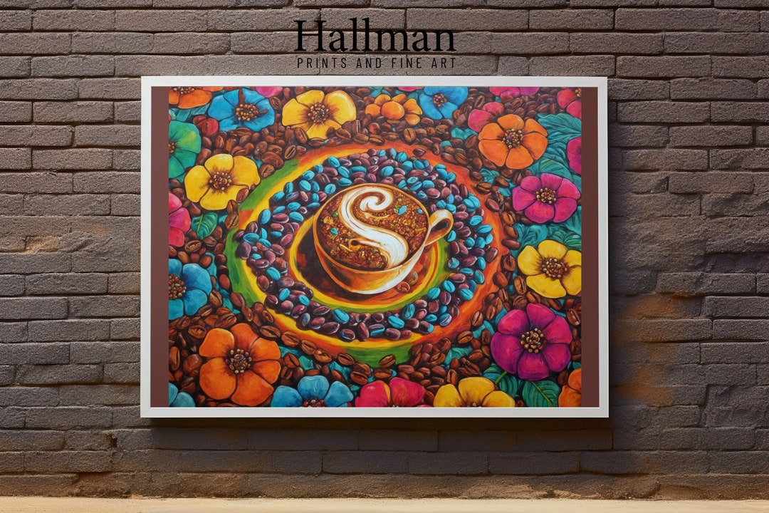 Colorful Coffee Bean Art Print, Psychedelic Kitchen Wall Decor, Digital ...