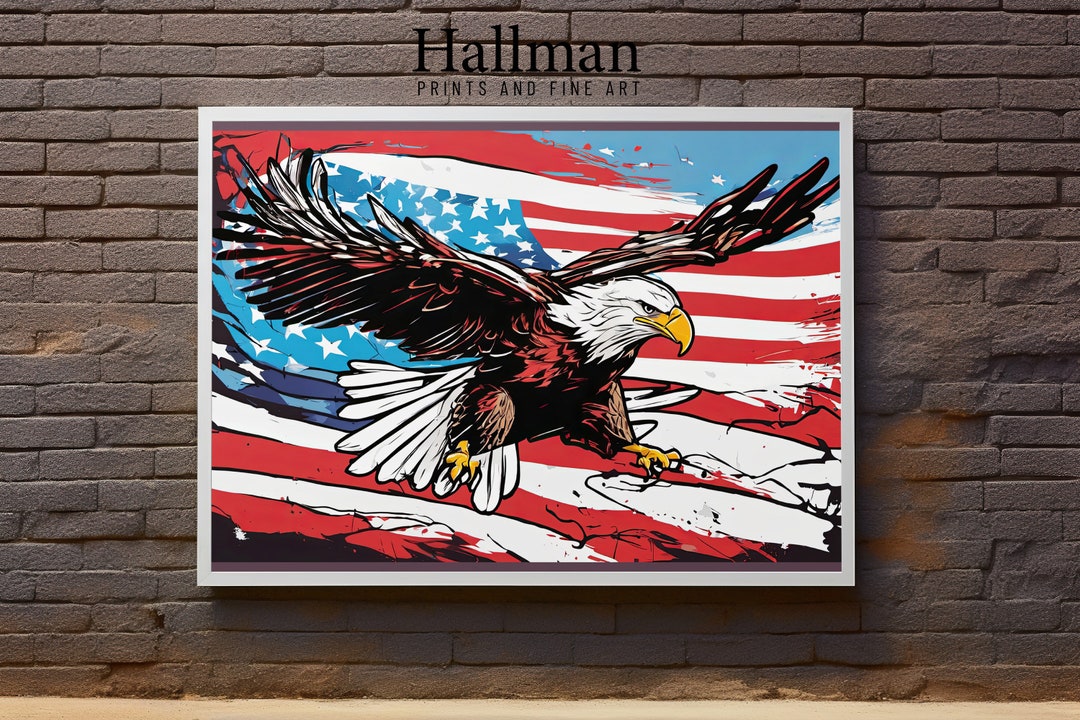 Soaring Freedom, Graffiti Eagle Over Flag, American Spirit Digital Art ...