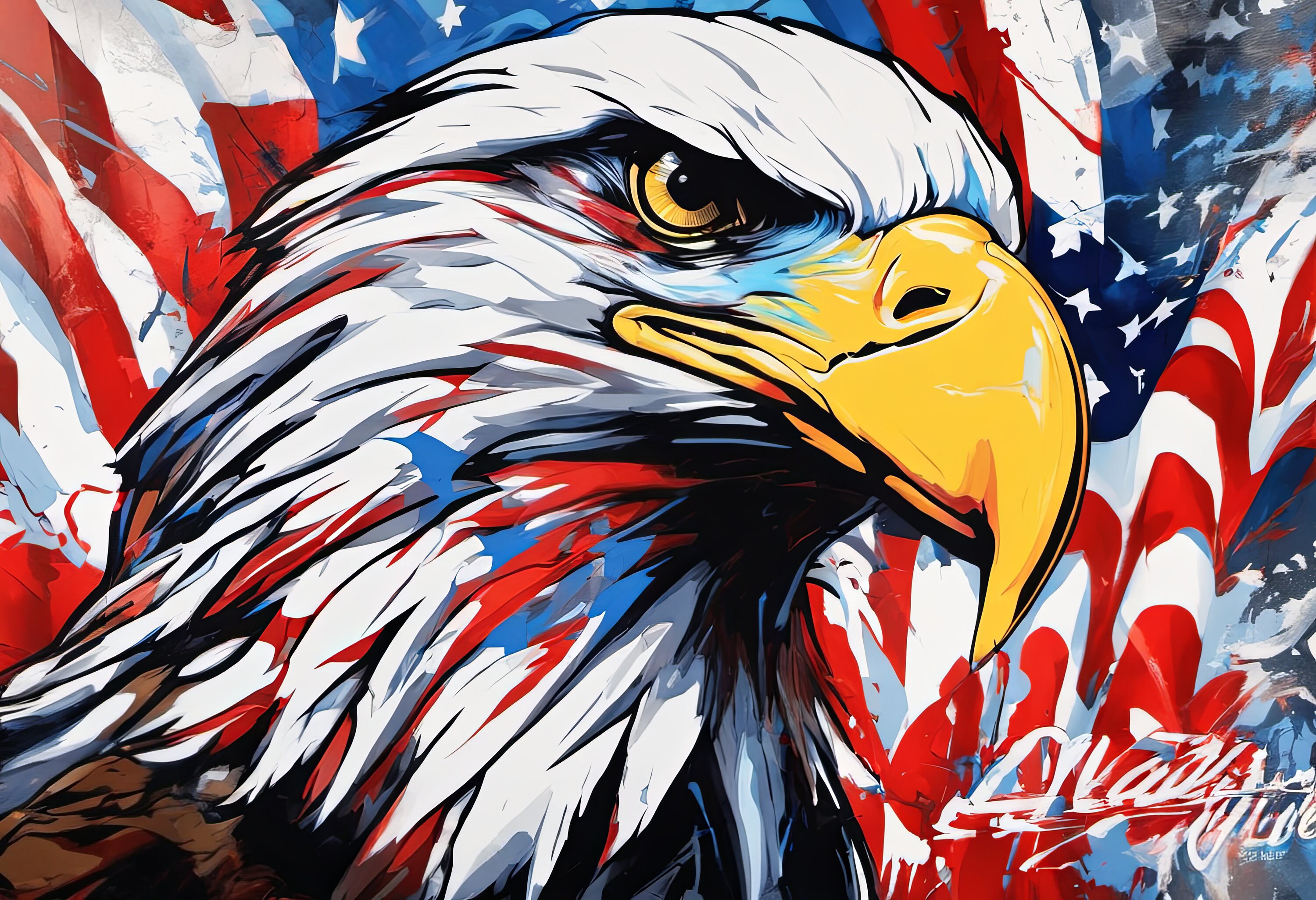 Soaring Freedom, Graffiti Eagle Over Flag, American Spirit Digital Art ...