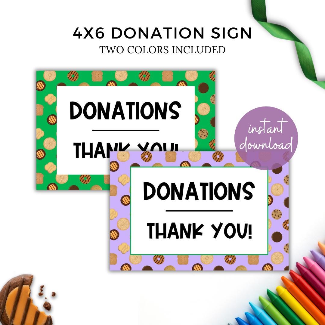 Printable Girl Scout Cookie Donation Sign 4 X 6 Girl Scout Donate ...