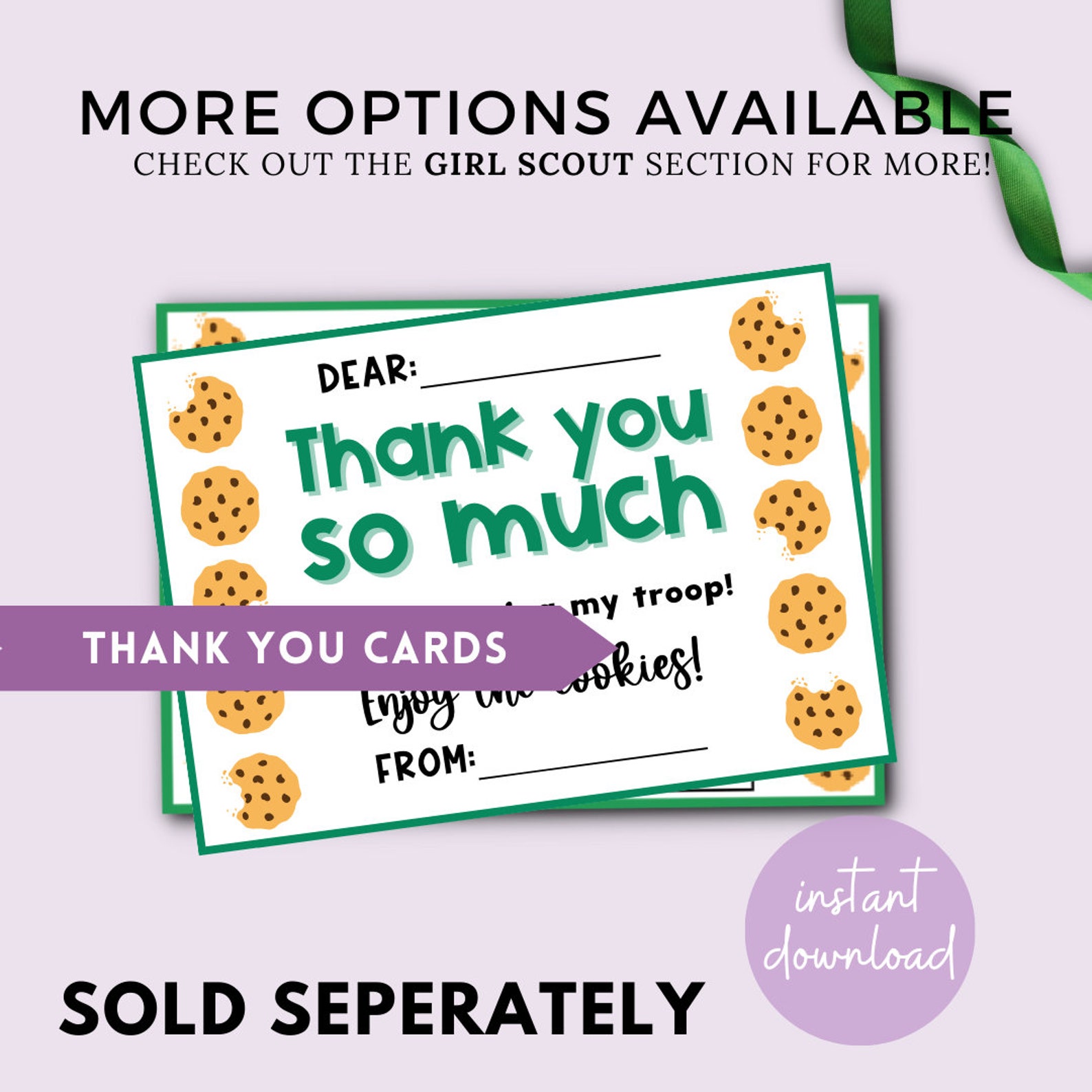 Girl Scout Cookie Thank You Note Girl Scouts Printable Girl Scout Card ...