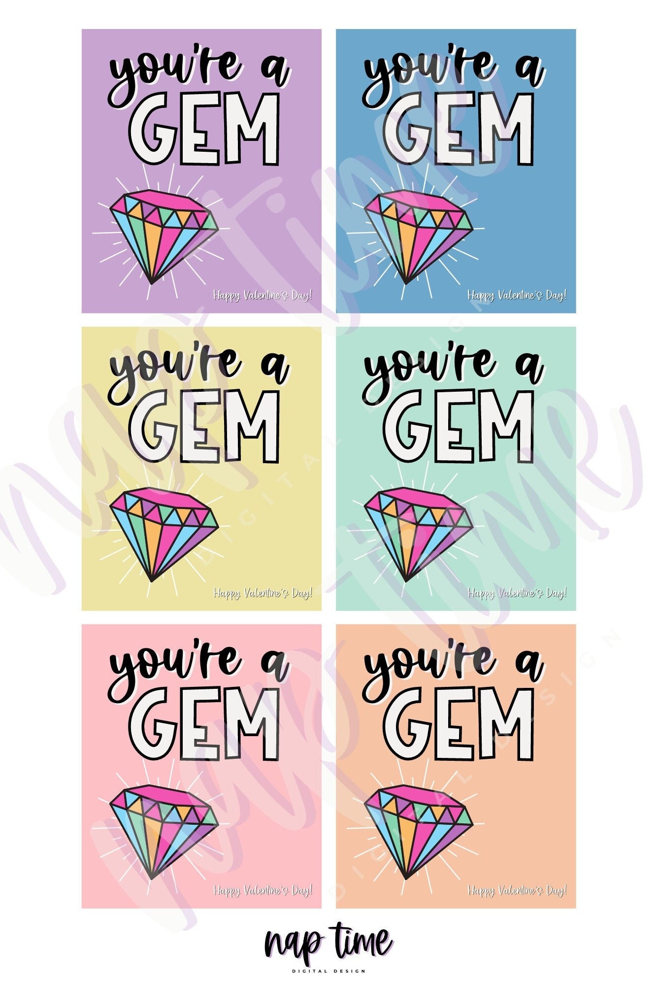 Printable You're a GEM Tag Cute Valentines Card Valentine Print for ...