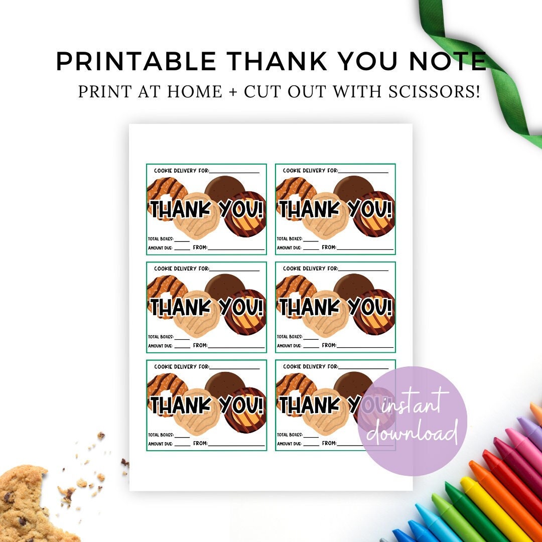 Girl Scout Cookie Thank You Note Girl Scouts Printable Girl Scout Card ...