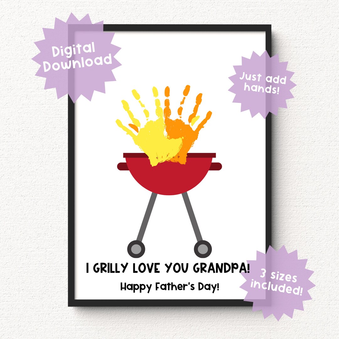 Grandpa Grilling Fathers Day Handprint Printable Newborn Handprint ...