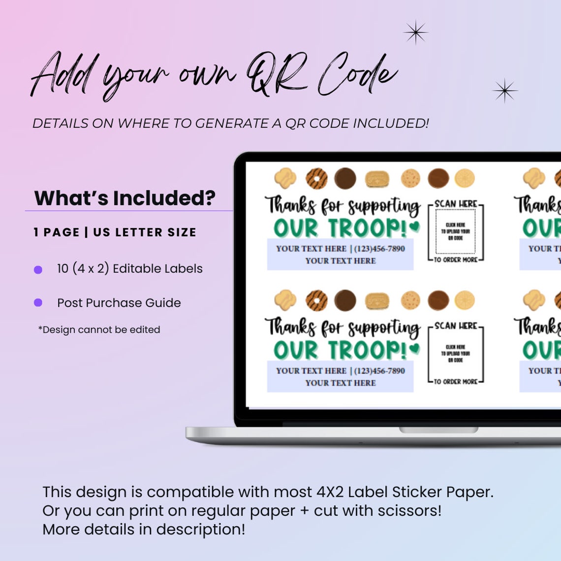Printable Girl Scout Cookie Thank You QR Code Editable Label 4x2 Labels ...