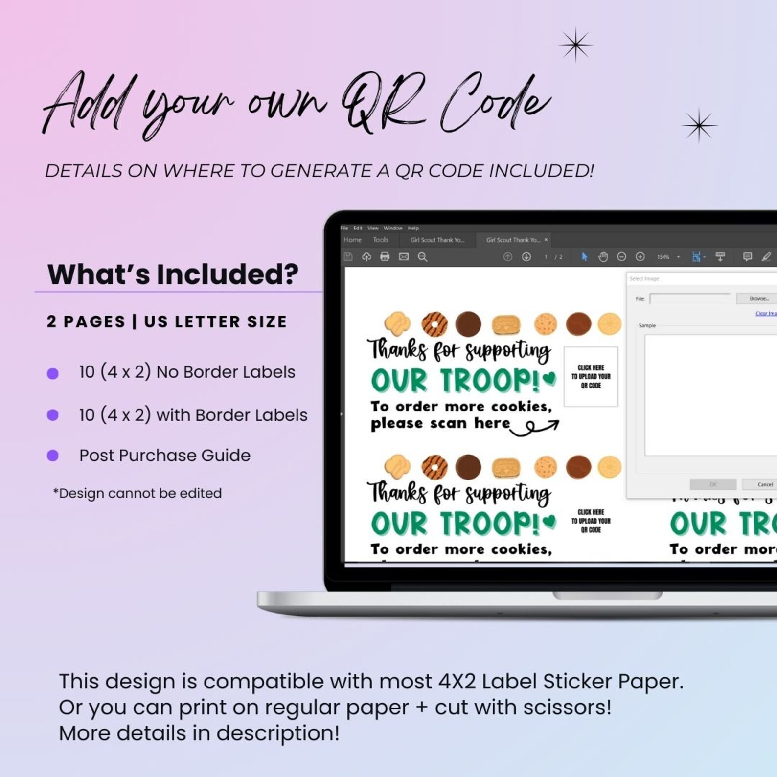 Girl Scout Cookie Thank You Labels: QR Code, 4x2 (digital Download) - Etsy