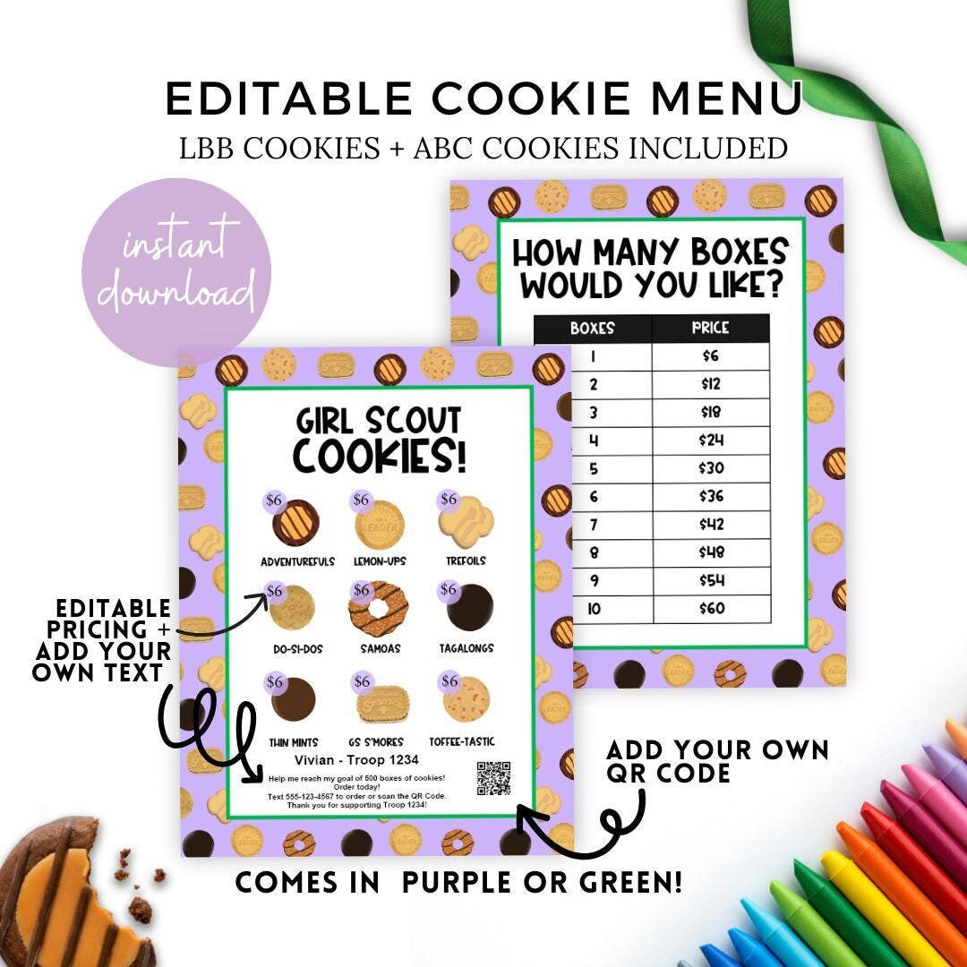 Girl Scout Cookie Flyer QR Code 2025 LBB Cookie ABC Cookie Flyer ...