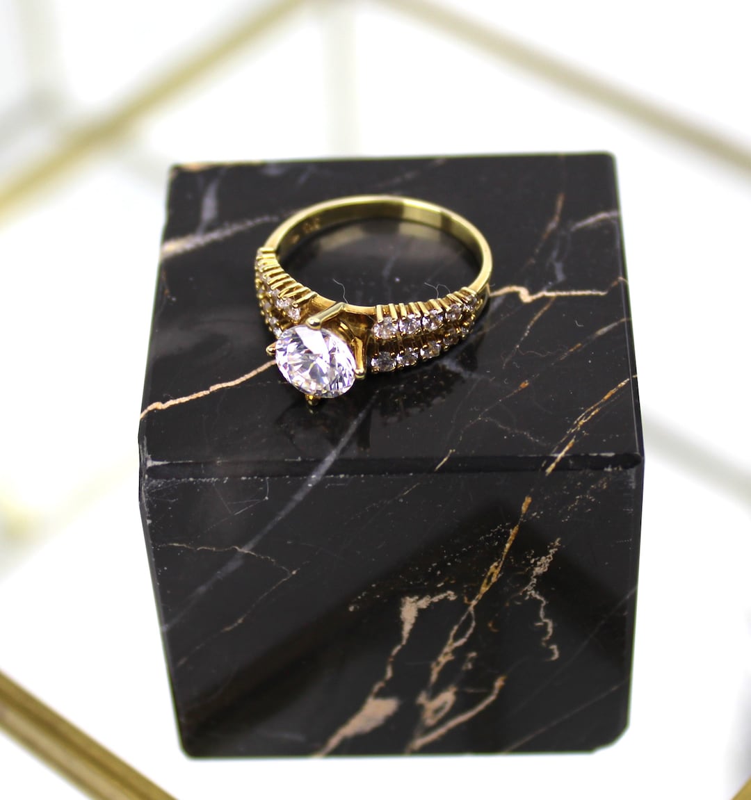 Vintage 14K Gold Ring With Brilliant-cut Stones - Etsy