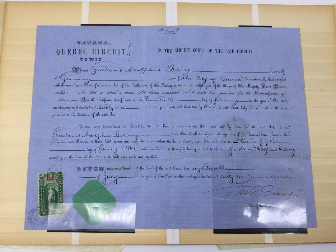 Rare Naturalization Certificate From a German to Canada, 1861 - Etsy