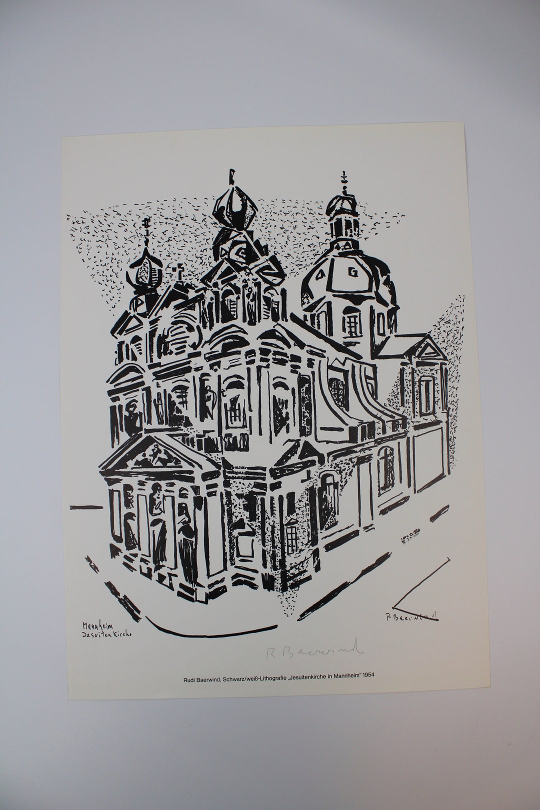 Lithograph, Rudi Baerwind, Signed, Mannheim Jesuit Church, 1954 - Etsy