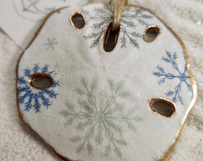 Decoupage Silver and Blue Snowflake Sand Dollar Ornament, Ceramic Resin ...