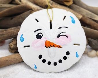 Hand Painted Winking Snowman Face Natural Florida Sand Dollar - Etsy