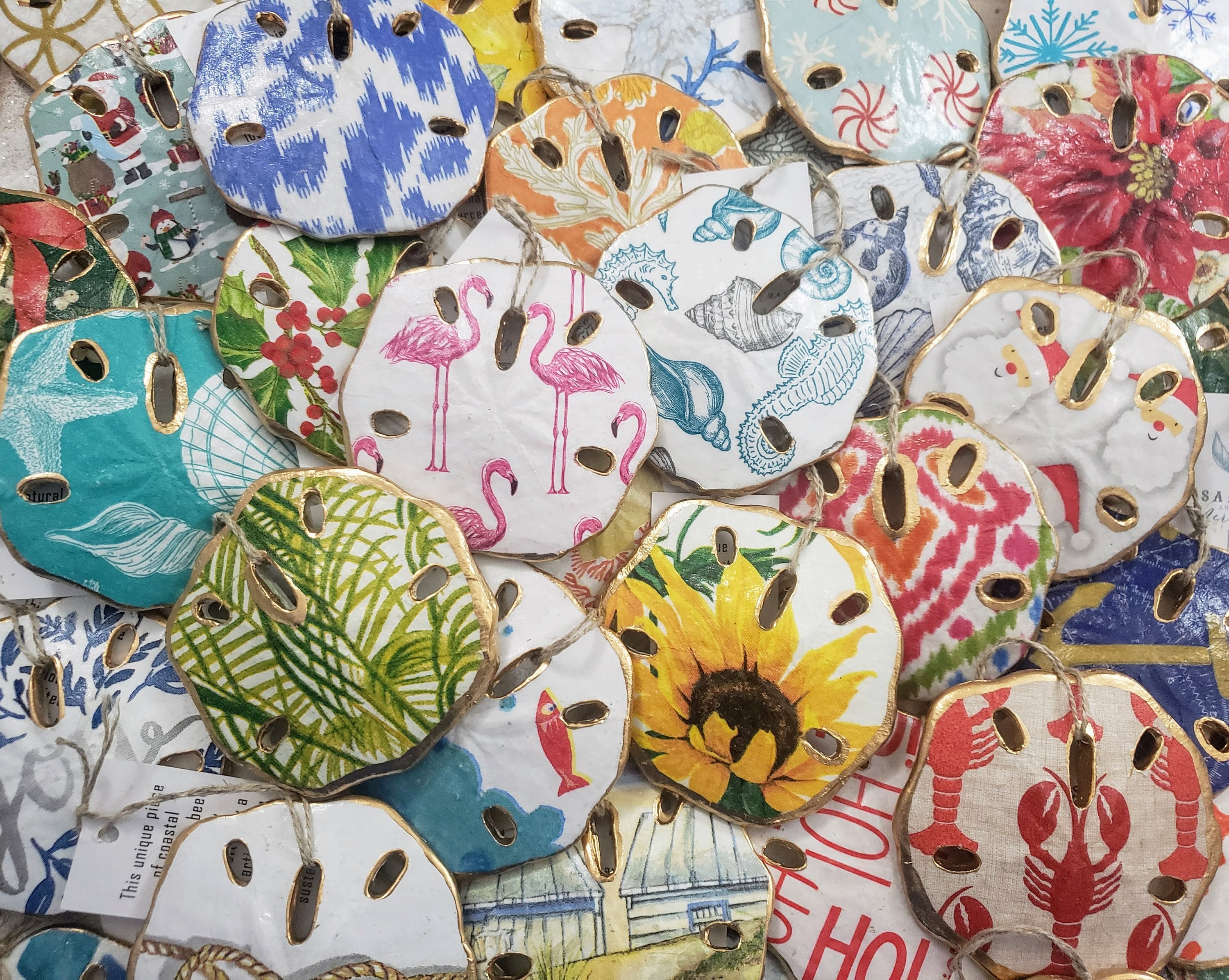 Decoupage Blue Green Diamond Mermaid Sand Dollar Ornament | Etsy