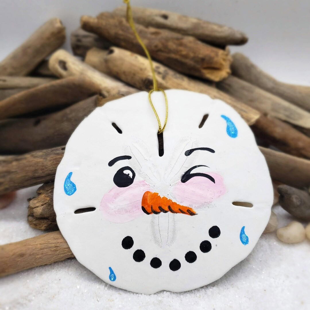 Hand Painted Winking Snowman Face, Handcrafted Florida Sand Dollar ...