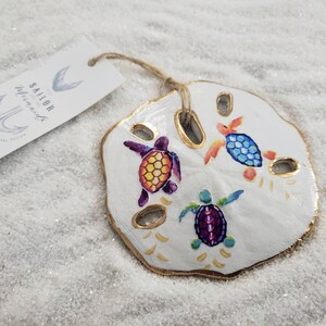 Christmas Decoupage Baby Sea Turtles Sand Dollar Ornament, Ceramic ...